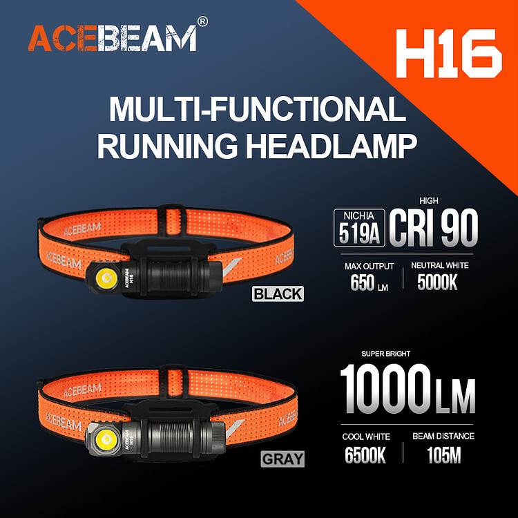 【AA Headlamp available with 519A LED】Acebeam H16 ultra-lightweight AA ...