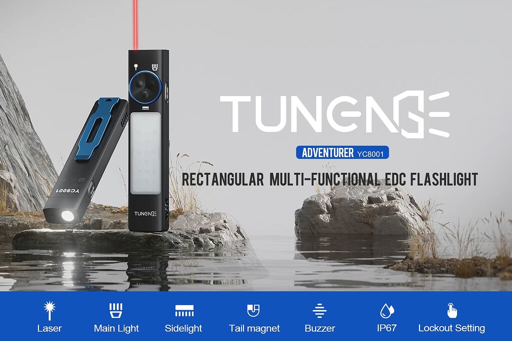 TUNenge Rectangular Multi-functional EDC Flashlight Adventurer YC8001 ...